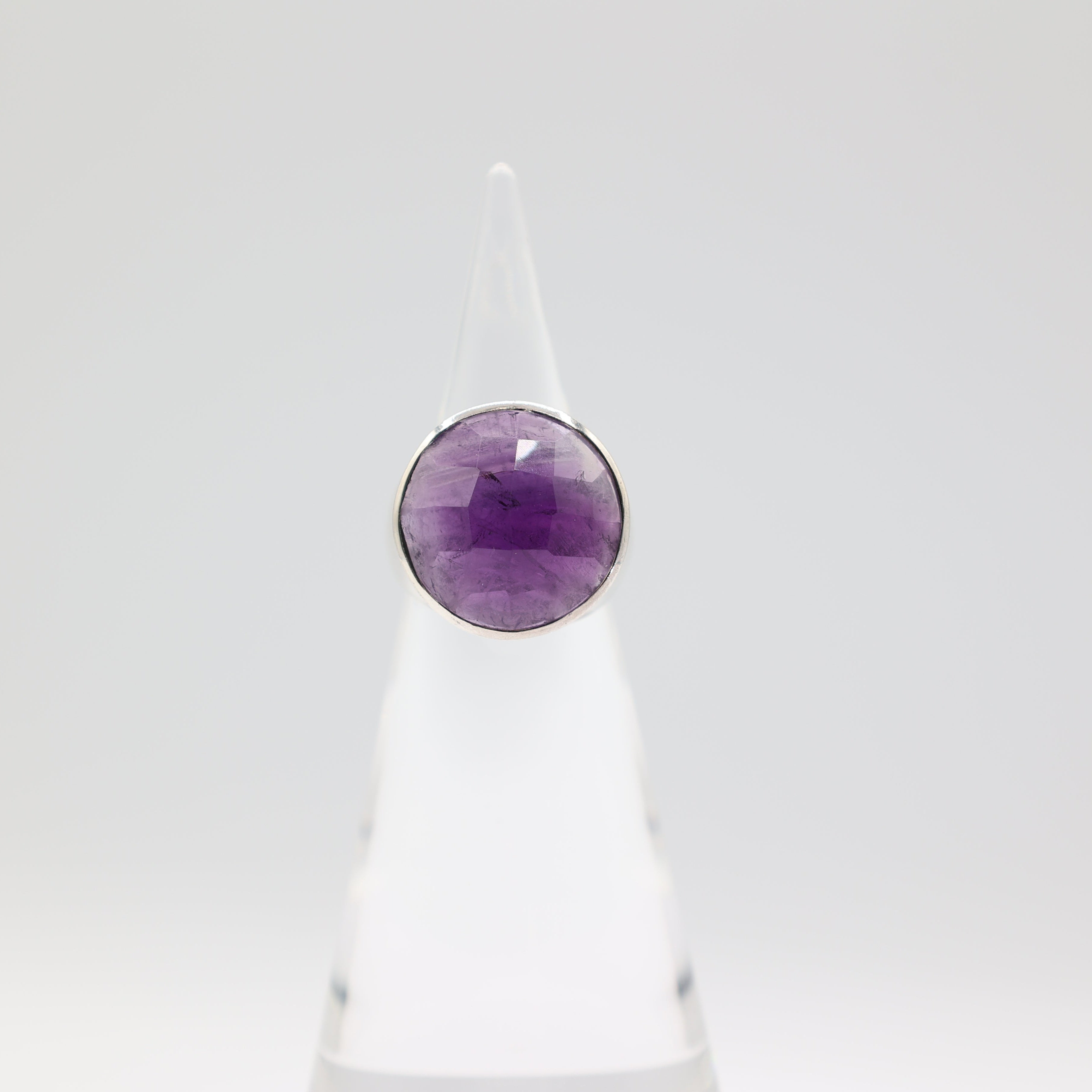 925 Sterling Silver 20mm Large Round Purple Spinel Stone Ring Size 8 ...